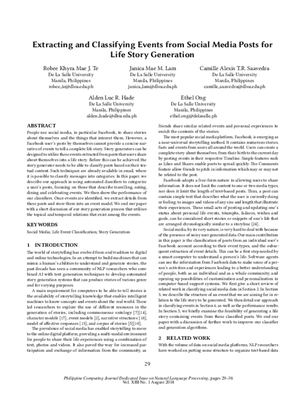 (PDF) Extracting and Classifying Events from Social Media Posts for ...