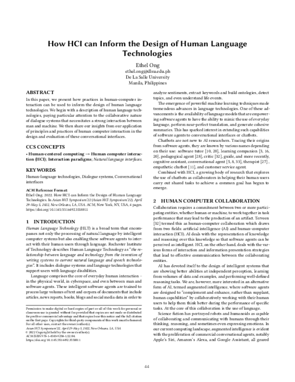 (PDF) How HCI can Inform the Design of Human Language Technologies | Ethel Ong - Academia.edu