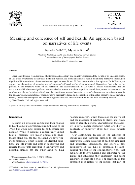 (PDF) Meaning and coherence of self and health: An approach based on ...