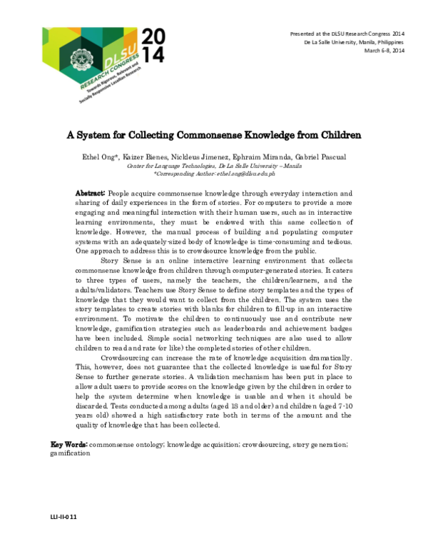 (PDF) A System for Collecting Commonsense Knowledge from Children