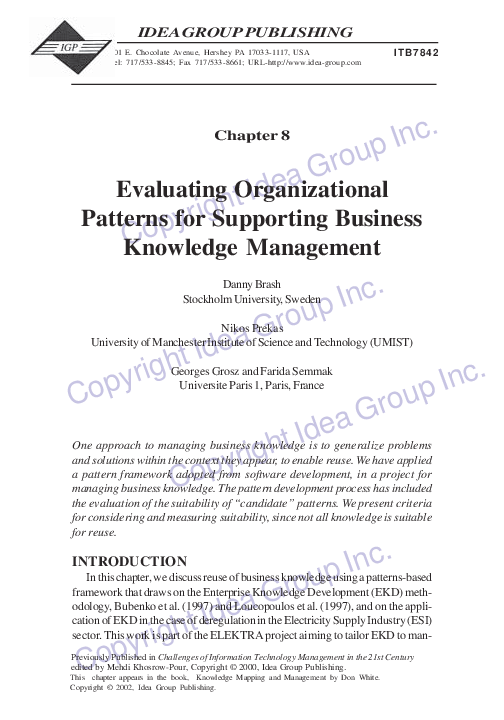 (PDF) Evaluating Organizational Patterns for Supporting Business Knowledge Management