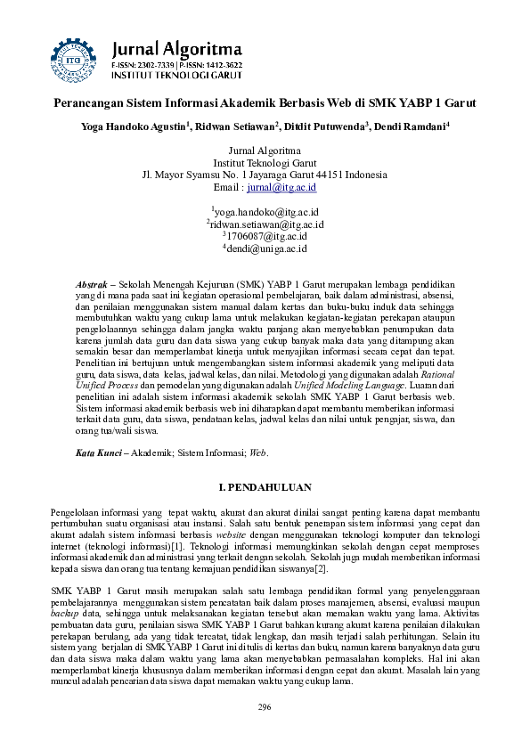 (PDF) Perancangan Sistem Informasi Akademik Berbasis Web di SMK YABP 1 Garut