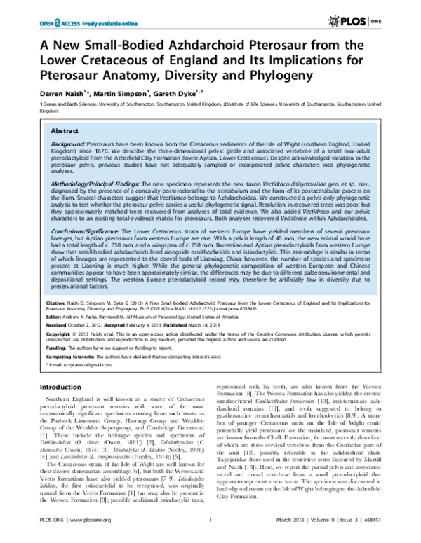 (PDF) A New Small-Bodied Azhdarchoid Pterosaur from the Lower ...