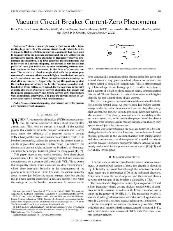 (PDF) Vacuum circuit breaker current-zero phenomena