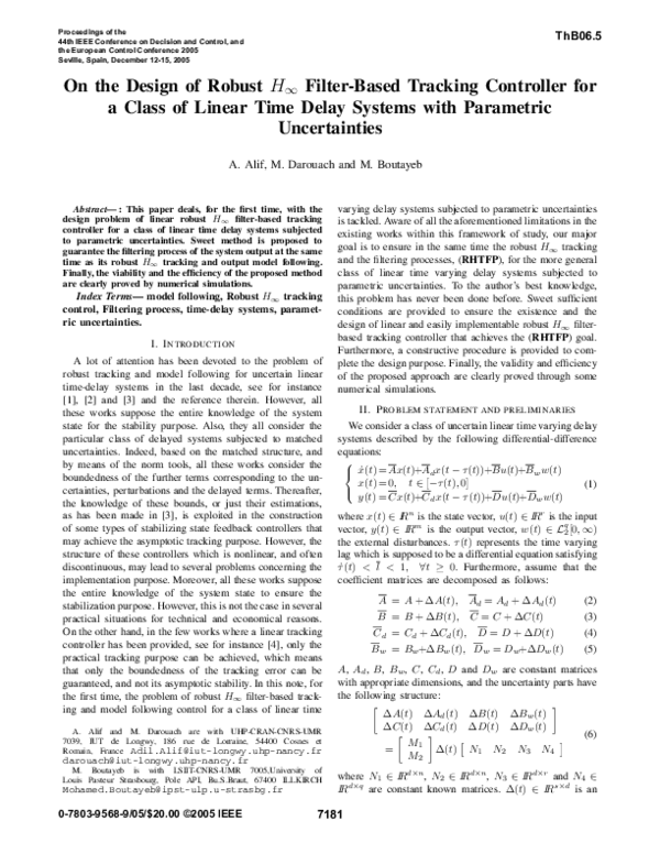 (PDF) On the Design of Robust H>inf /inf