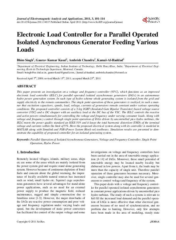 (PDF) Electronic Load Controller for a Parallel Operated Isolated ...