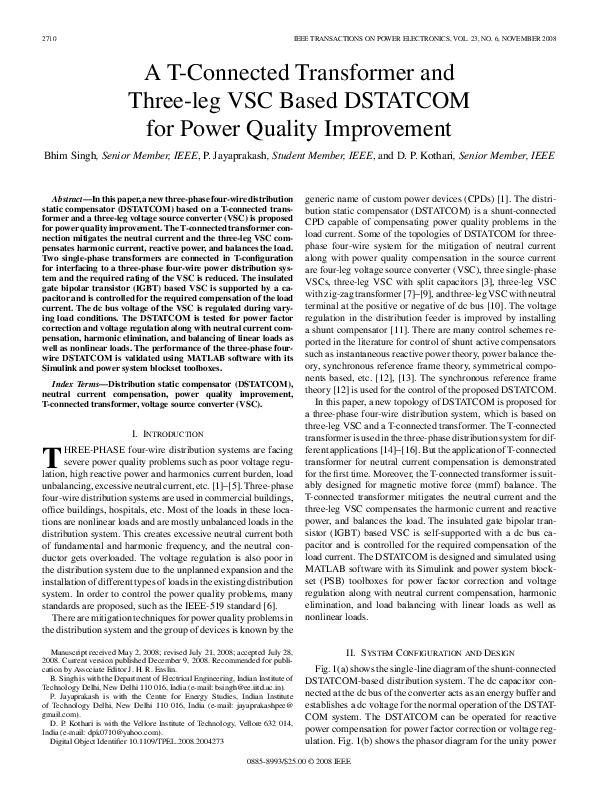 (PDF) A T-Connected Transformer and Three-leg VSC Based DSTATCOM for ...