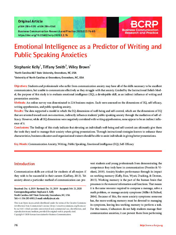(PDF) Emotional Intelligence as a Predictor of Writing and Public ...