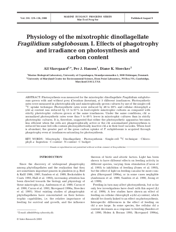 (PDF) Physiology of the mixotrophic dinoflagellate Fragilidium ...