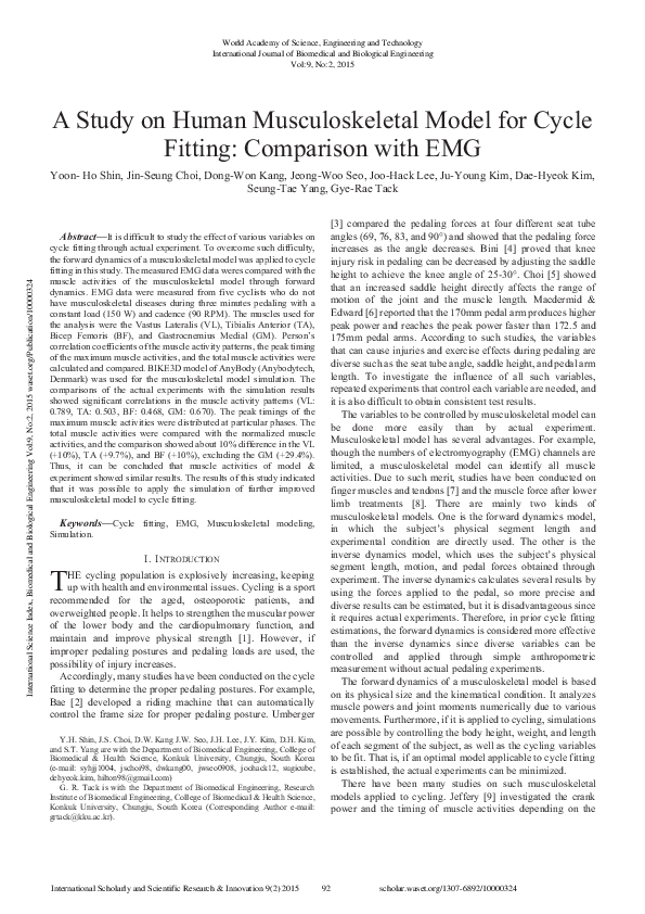 (PDF) A Study On Human Musculoskeletal Model For Cycle Fitting ...