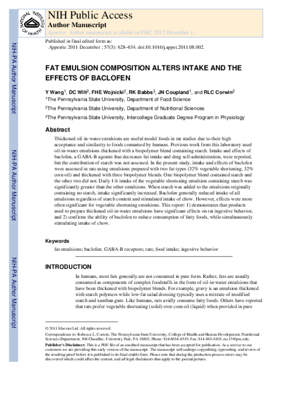 (PDF) Fat emulsion composition alters intake and the effects of baclofen