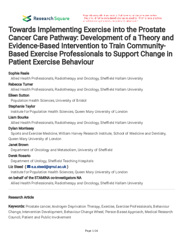 (PDF) Towards Implementing Exercise into the Prostate Cancer Care ...