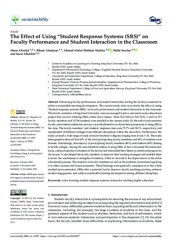 (PDF) The Effect of Using “Student Response Systems (SRS)” on Faculty Performance and Student ...