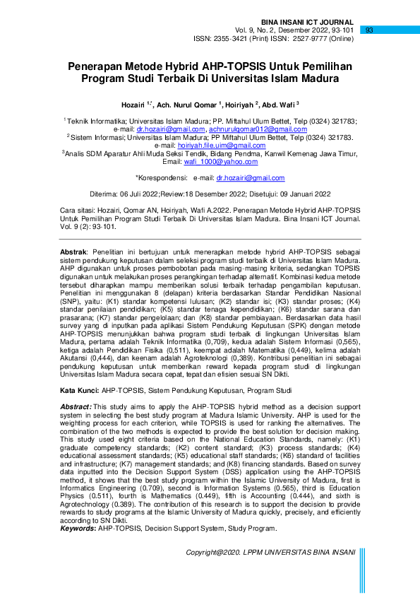 (PDF) Penerapan Metode Hybrid AHP-TOPSIS Untuk Pemilihan Program Studi Terbaik Di Universitas ...