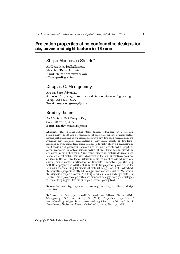 (PDF) Projection properties of no-confounding designs for six, seven ...