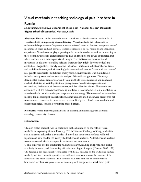 (PDF) Visual methods in teaching sociology of public sphere in Russia ...