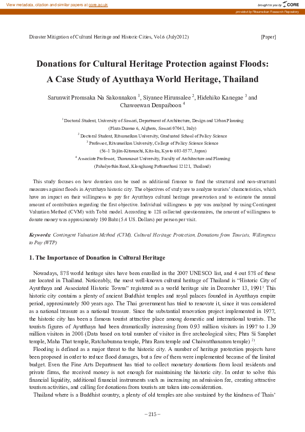(PDF) Donations for Cultural Heritage Protection against Floods : A ...