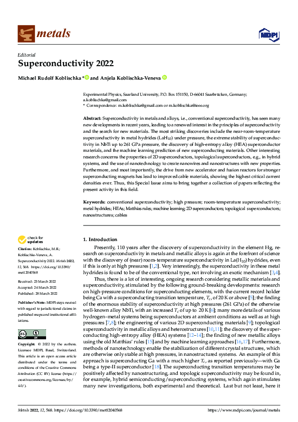 (PDF) Superconductivity 2022