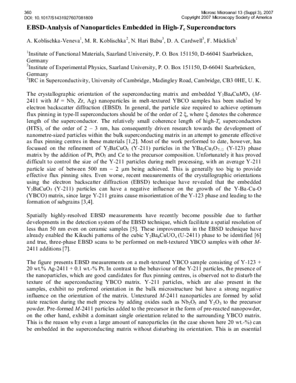 (PDF) EBSD-Analysis of Nanoparticles Embedded in High-Tc Superconductors