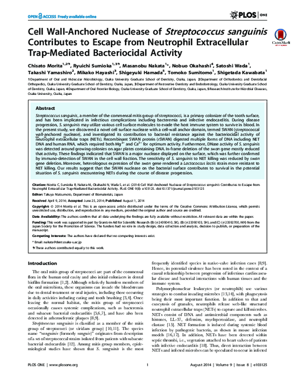 (PDF) Cell Wall-Anchored Nuclease of Streptococcus sanguinis ...