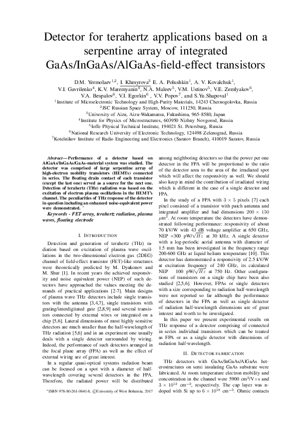 (PDF) Detector for terahertz applications based on a serpentine array of integrated GaAs/InGaAs ...