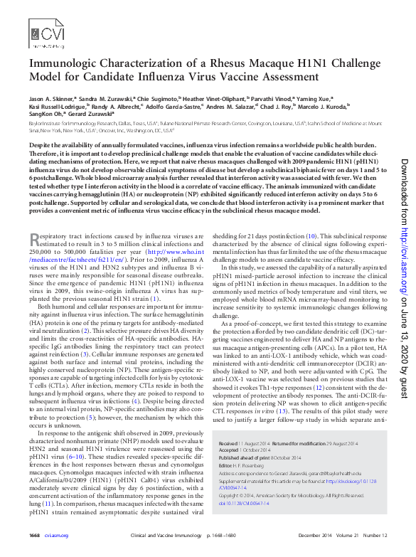 (PDF) Immunologic characterization of a rhesus macaque H1N1 challenge ...