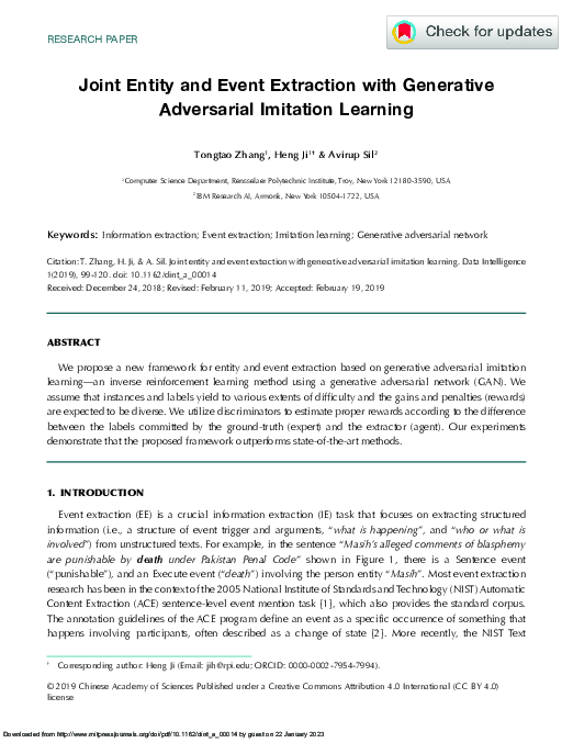 Pdf Joint Entity And Event Extraction With Generative Adversarial