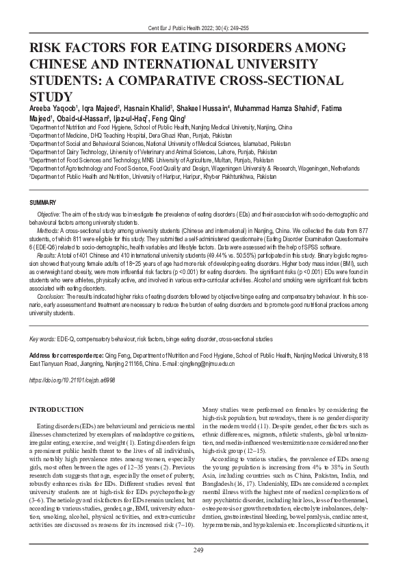 (PDF) Risk Factors for Eating Disorders Among Chinese and International University Students: A ...