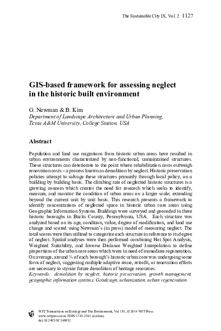 (PDF) GIS-based framework for assessing neglect in the historic built ...