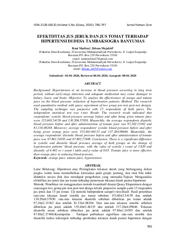 (PDF) Efektifitas Jus Jeruk Dan Jus Tomat Terhadap Hipertensi DI Desa Tambaksogra Banyumas