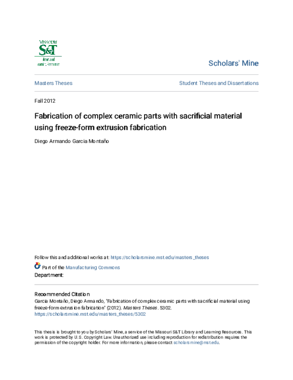 (PDF) Fabrication of complex ceramic parts with sacrificial material ...
