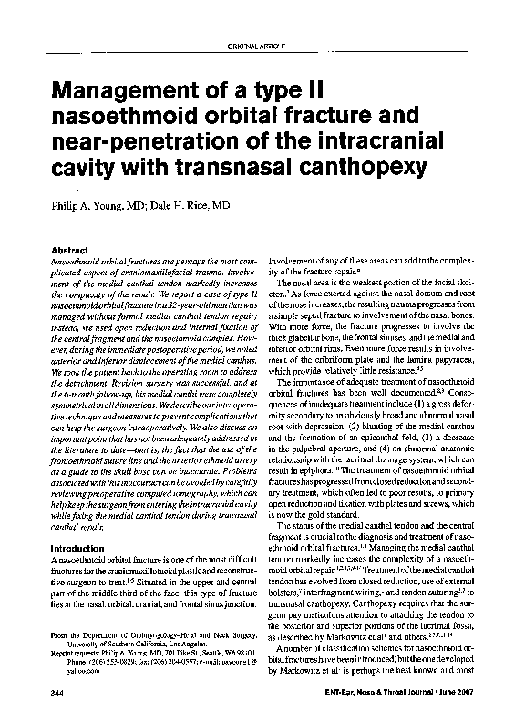 (PDF) Management of a type II nasoethmoid orbital fracture and near ...