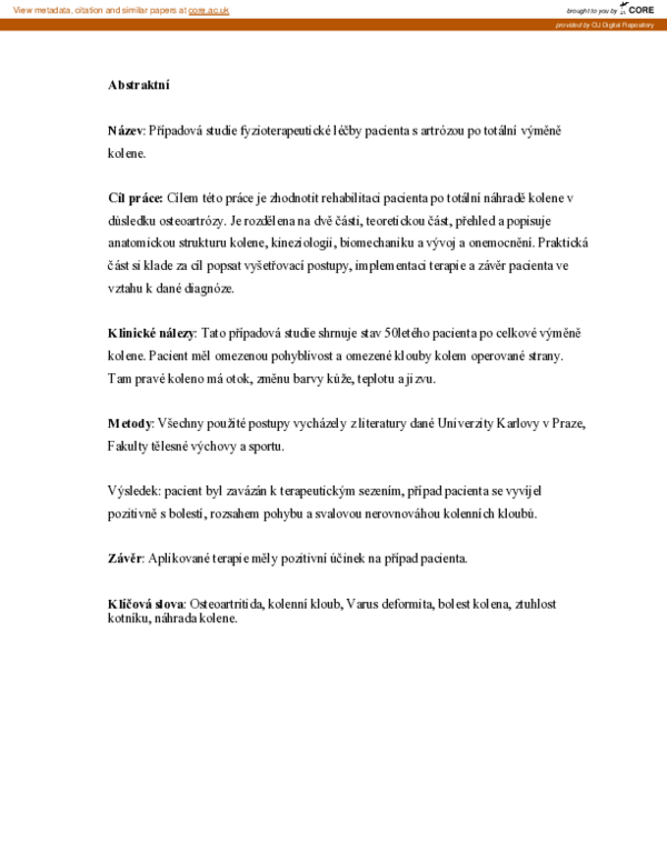 (PDF) Případová studie fyzioterapeutické léčby pacienta s artrózou po ...