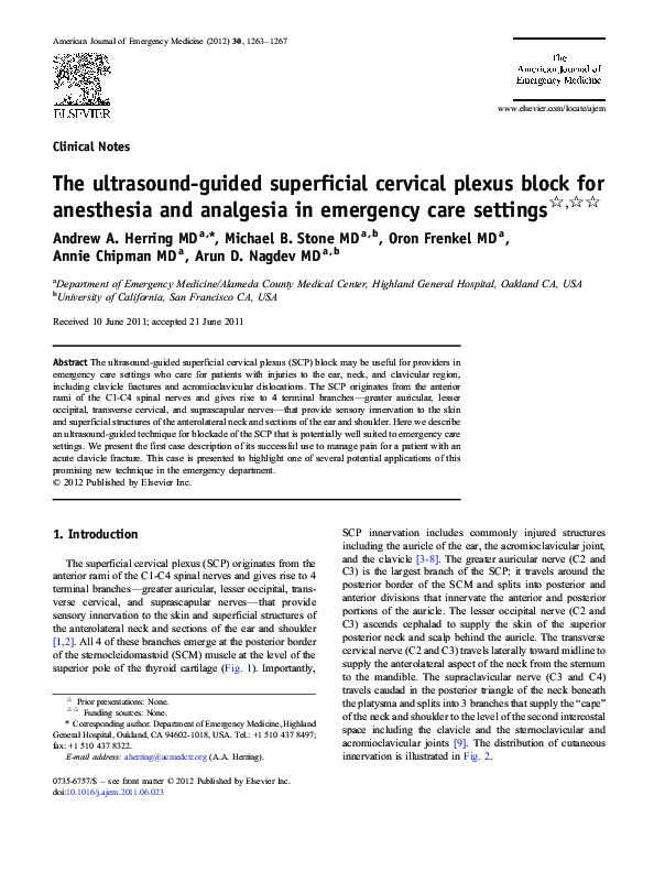 (PDF) The ultrasound-guided superficial cervical plexus block for ...