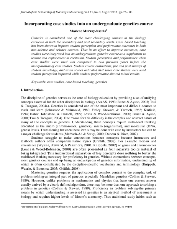 (PDF) Incorporating case studies into an undergraduate genetics course