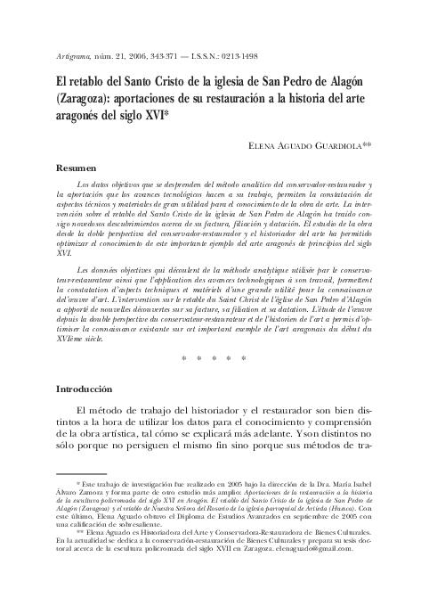 (PDF) El retablo del Santo Cristo de la iglesia de San Pedro de Alagón (Zaragoza): aportaciones ...
