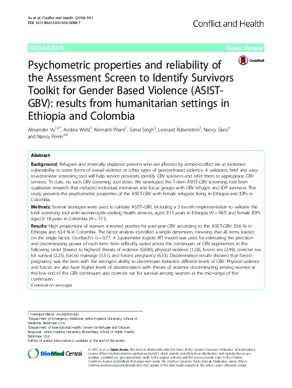 (PDF) Psychometric properties and reliability of the Assessment Screen ...