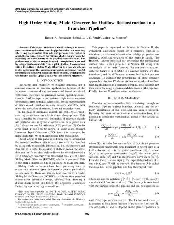 (PDF) High-Order Sliding Mode Observer for Outflow Reconstruction in a Branched Pipeline