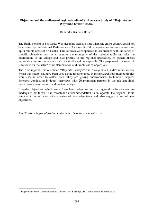 (PDF) Objectives and the audience of regional radio of Sri Lanka:A ...