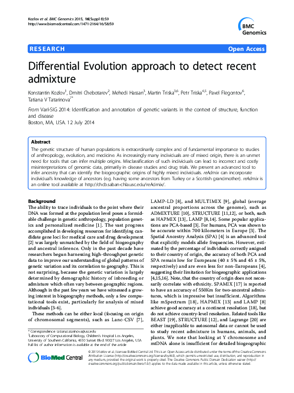 (PDF) Detecting Recent Admixture Using Differential Evolution
