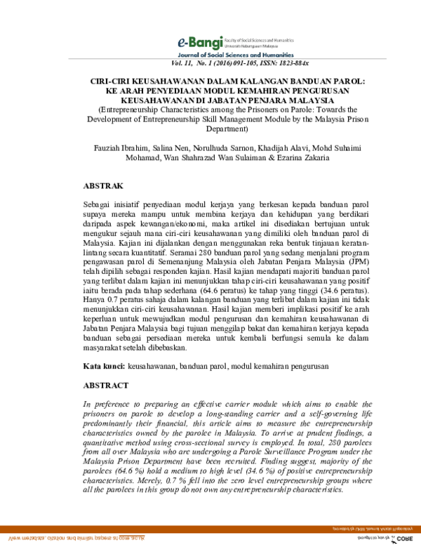 (PDF) Ciri-ciri keusahawanan dalam kalangan banduan parol:ke arah ...