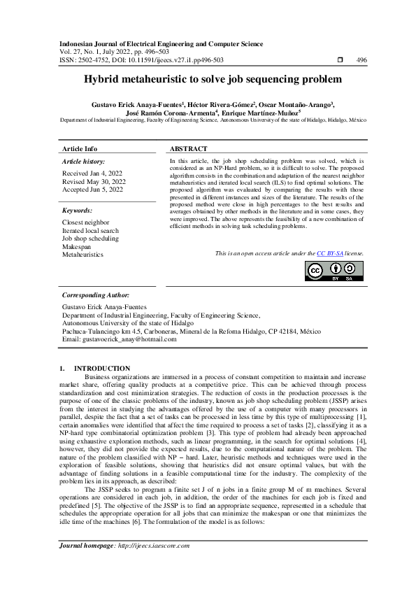 (PDF) Hybrid metaheuristic to solve job sequencing problem