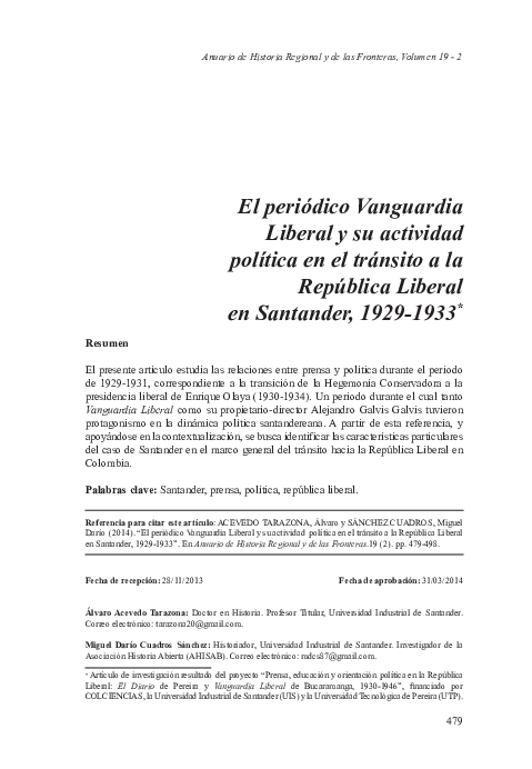 (PDF) Political Activity of the "Vanguardia Liberal" Newspaper During ...