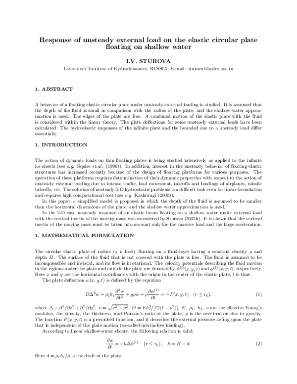(PDF) Response of unsteady external load on the elastic circular plate floating on shallow water