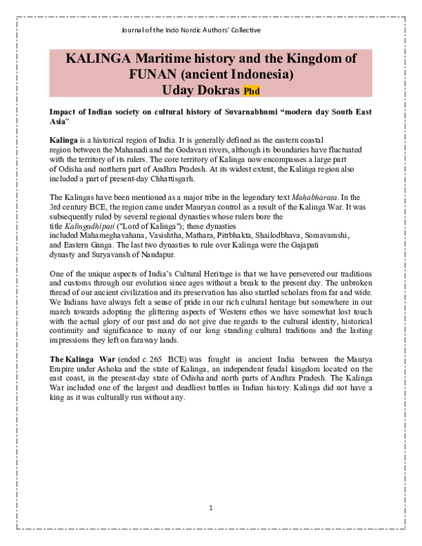 (DOC) KALINGA Maritime history and the Kingdom of FUNAN (ancient Indonesia)