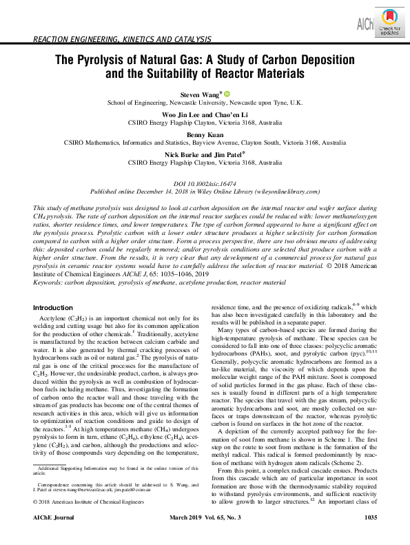 (PDF) The pyrolysis of natural gas: A study of carbon deposition and ...