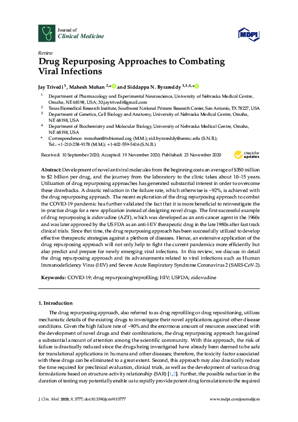 (PDF) Drug Repurposing Approaches to Combating Viral Infections