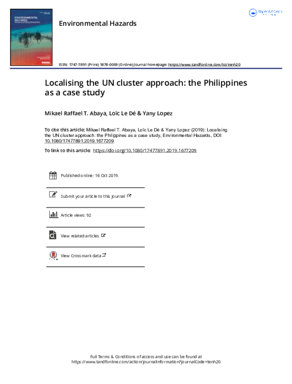 (PDF) Localising the UN cluster approach: the Philippines as a case study