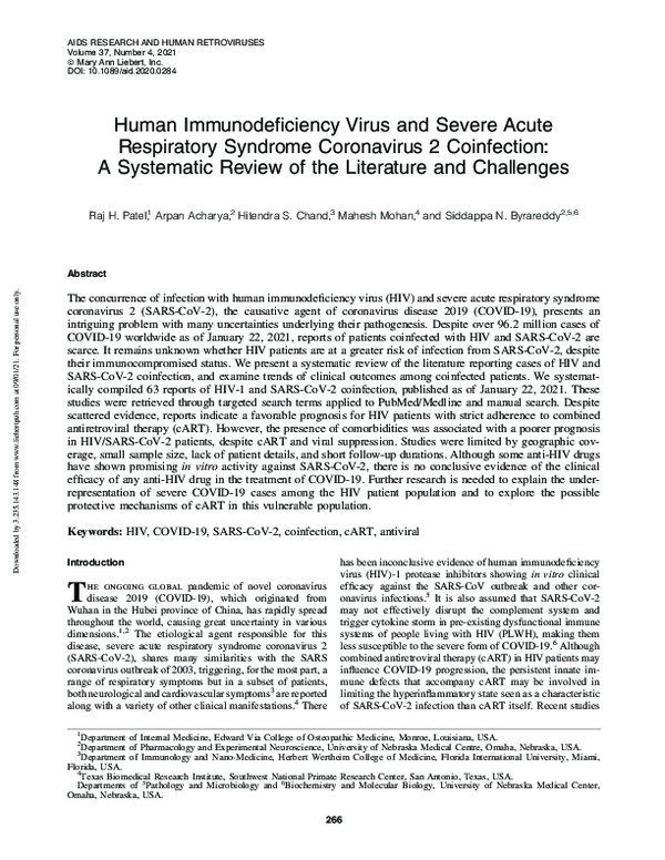 (PDF) Human Immunodeficiency Virus and Severe Acute Respiratory ...