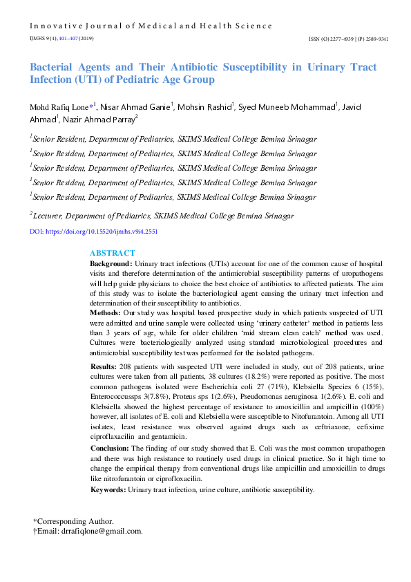 (PDF) Bacterial Agents and Their Antibiotic Susceptibility in Urinary ...